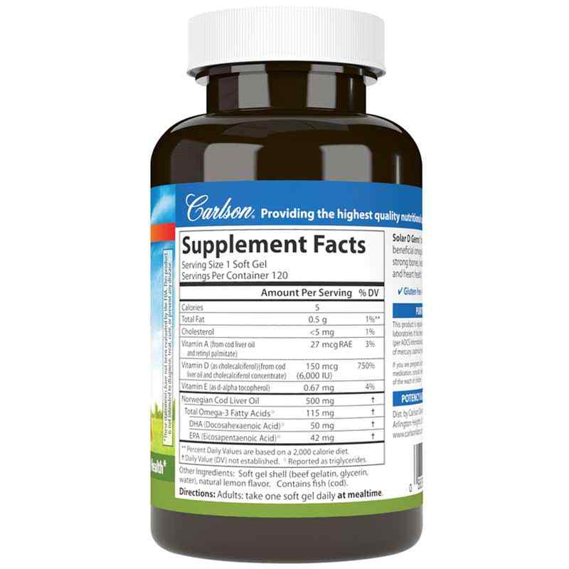 Solar D Gems 6000 IU Vitamin D3 + Omega 3s with Natural Lemon Flavor ...
