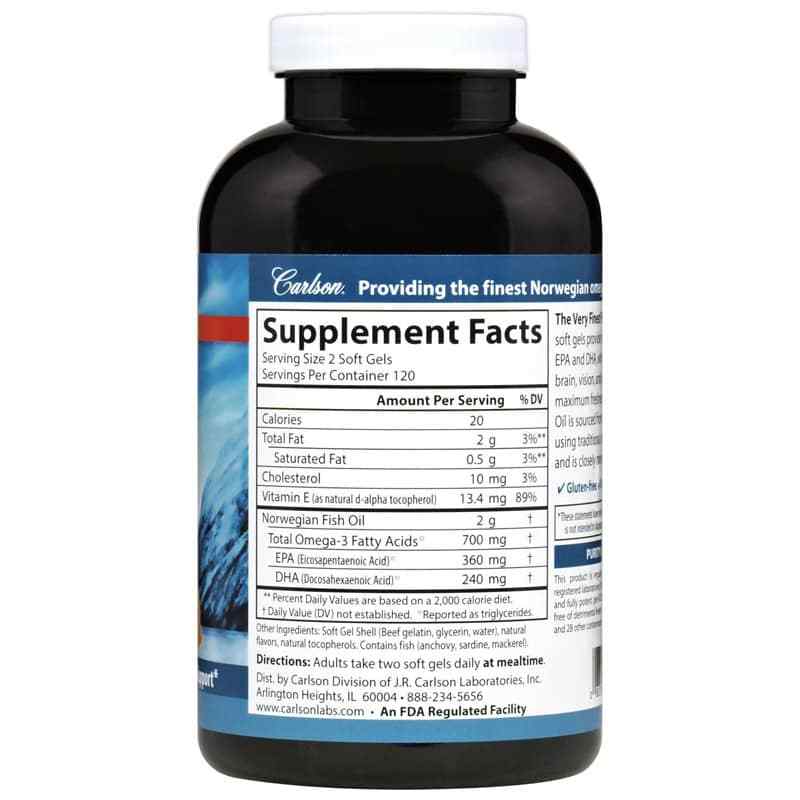 The Very Finest Fish Oil Softgel 700 Mg Omega-3s, Carlson Labs ...