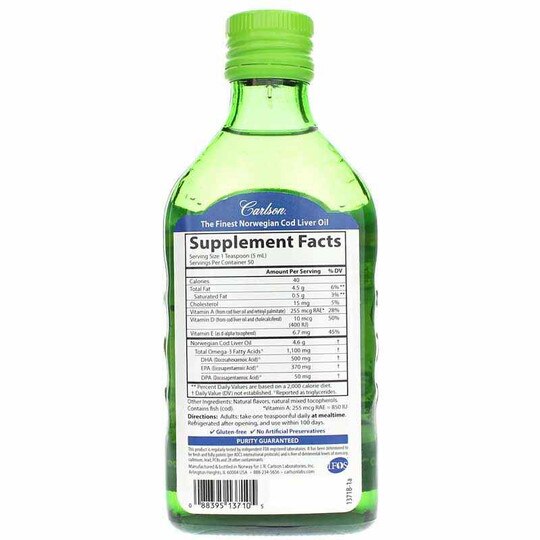 Cod Liver Oil 1100 Mg Omega-3s Liquid, Carlson Labs