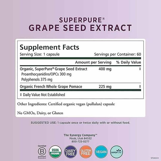 SuperPure Grape Seed Organic Extract Capsules, Pure Synergy