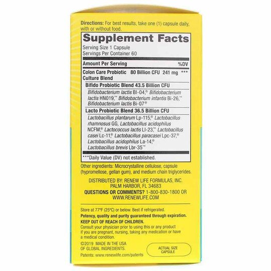 Ultimate Flora Probiotic 80 Billion Colon Care Formula, Renew Life