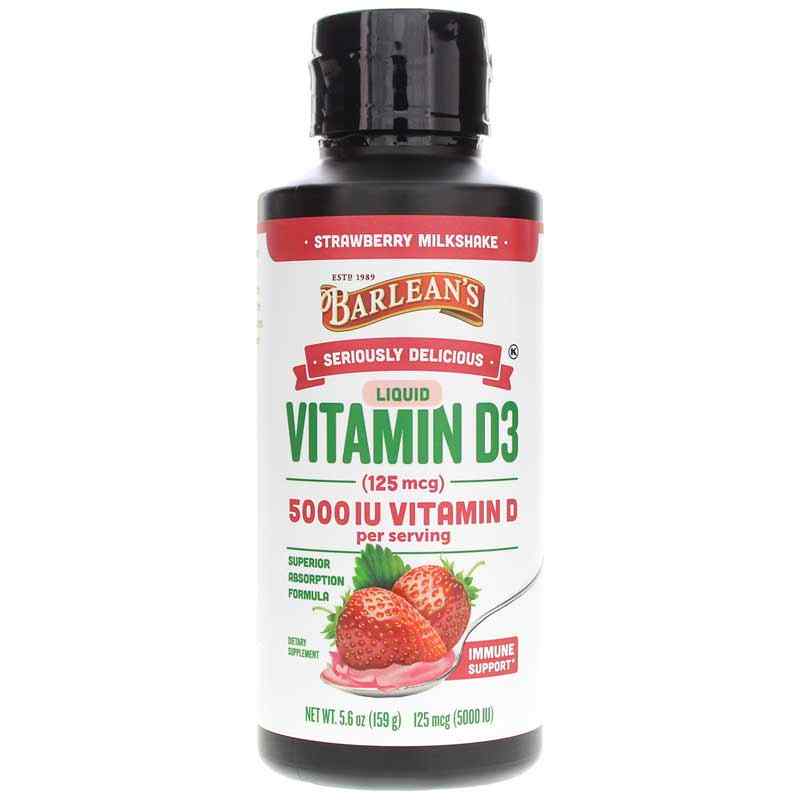 Vitamin D3 Liquid 5000 IU Strawberry Milkshake, Barleans Organic Oils